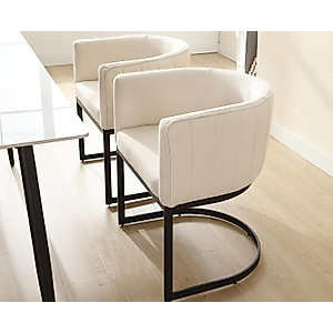 Kmax Linen Fabric Dining Chairs Set of 4 Modern Barrel Arm Chairs with Metal Frame Upholstered Kitchen Chairs for Living Room, Dining Room, Hotel, Beige