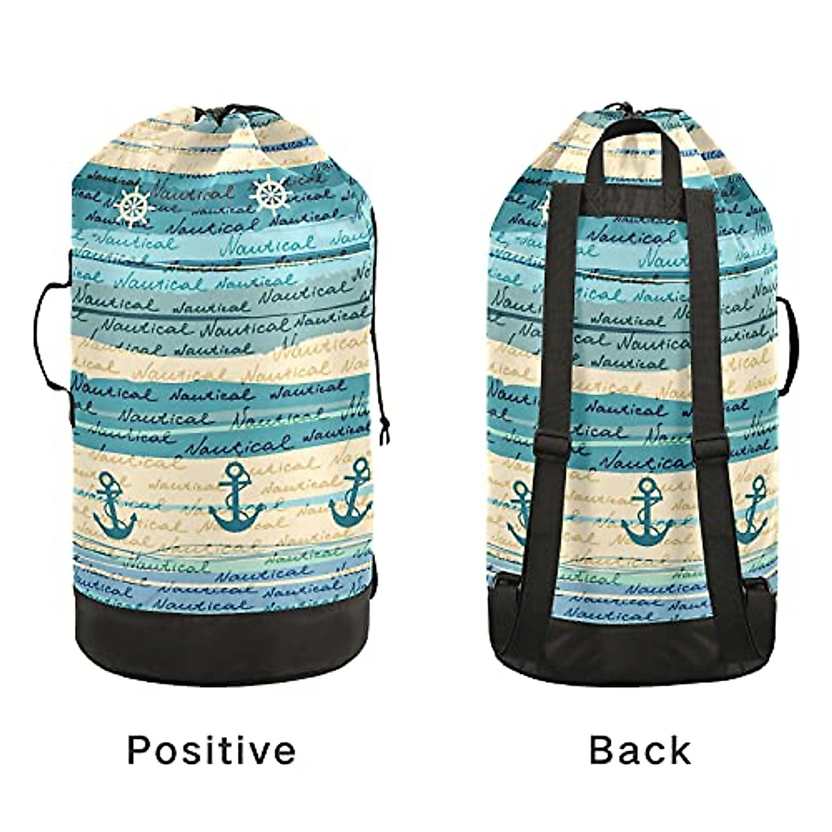 Nautical Laundry Bag Heavy Duty Laundry Backpack with Shoulder Straps And Handles Travel Laundry bag with Drawstring Closure Dirty Clothes Organizer For Garment Home Laundromat Dorm