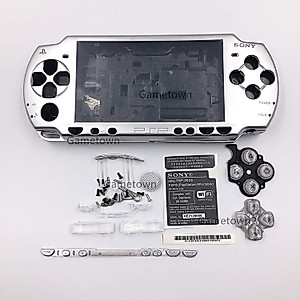 New Replacement Sony PSP 2000 Console Full Housing Shell Cover with Buttons Set -Silver.