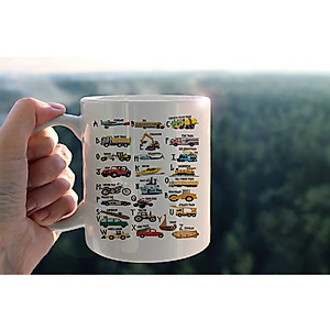 kunlisa Colorful Alphabet Mug Cup,Cartoon Construction Truck Ceramic Mug-11oz Coffee Milk Tea Mug Cup,Gifts For Kids Teens Toddlers Boys,Construction Truck Lovers Gifts