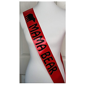 Amy's Bubbling Boutique Mama Bear Baby Shower Sash for Mom to Be Red & Black with Silver Pin for Adjustable Closure