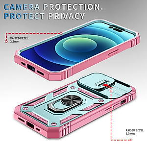 DAWEIXEAU Case for iPhone 14 Pro Max, Shockproof Impact Resistant with Slide Lens Protective Cover Case for iPhone 14 Pro Max (6.7 inch) (Pink Green)