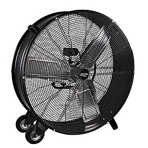 Comfort Zone CMC30 30” High-Velocity 2-Speed Direct-Drive Industrial Drum Fan, All-Metal Construction, Rubber Wheels, Easy to Grab Handle, & Balanced Aluminum Blades, Black