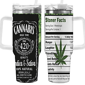 FOCIUZTA 40oz Tumbler with Lid, Insulated Cup, Travel Coffee Mug, Perfect Gift for Easter, Father's Day, Mother's Day, Birthday, Cannabis 420 Weed Design