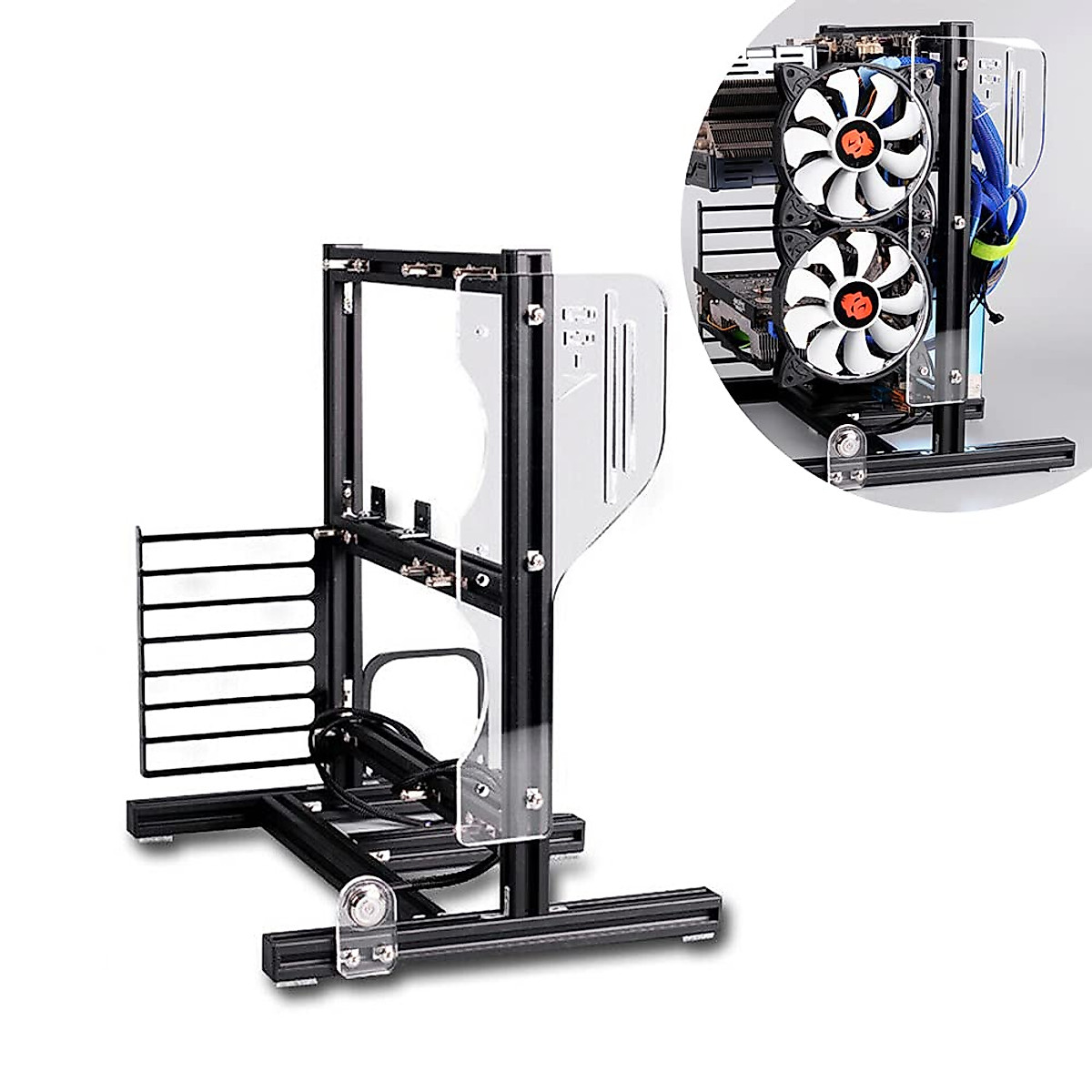 ITX (17 x 17cm) ATX MATX PC Motherboard Case Frame, Open Bare Metal Air Water Cooling Fan Stand Chassic Test Bench Vertical Rack Computer Board Overclocking Heat Dissipation(Vertical Black)