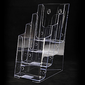 XMSound 3 Pack Acrylic Brochure Holder 4 Inch Wide 4 Tier Clear Literature Holder, Premium Acrylic Multi Pocket Display Stand, Wall Mount or Counter Top