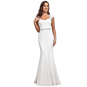 Ever-Pretty Women's Mermaid Spaghetti Straps V-Neck Long Formal Dresses for Evening Party White US10