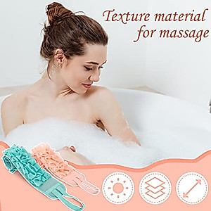2 Pack Exfoliating Back Scrubber Double Sided Exfoliating Cloth with Strap Long Body Scrub Sponge Shower Loofah with Handle for Women Men Deep Clean Body Washing (Pink, Blue, Soft Cloth)