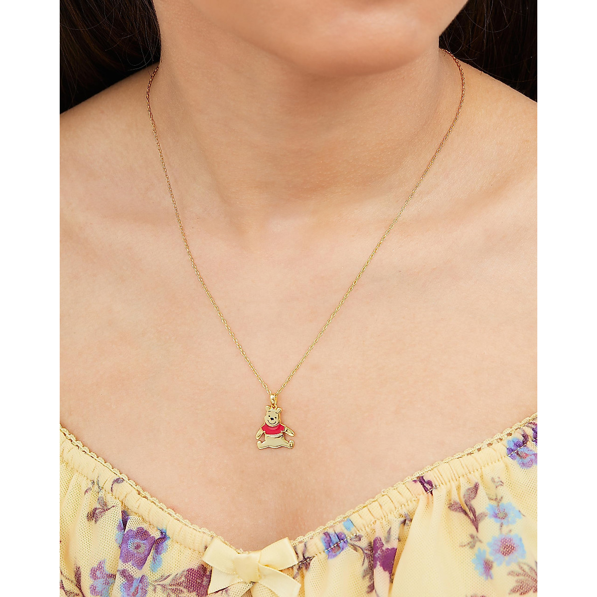Disney Winnie the Pooh Necklace - Yellow Gold Flash Plated Sterling Silver Necklace - 18-inch Chain Necklace with Winnie the Pooh Pendant