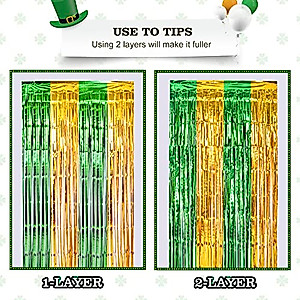 LYUBASA 3 Pack St. Patrick's Day Foil Fringe Curtains St Patricks Day Party Decorations 3.3x6.6 ft Irish Green Gold Streamer Photo Booth Prop Backdrop Decor Indoor Outdoor Party Supplies for Birthday
