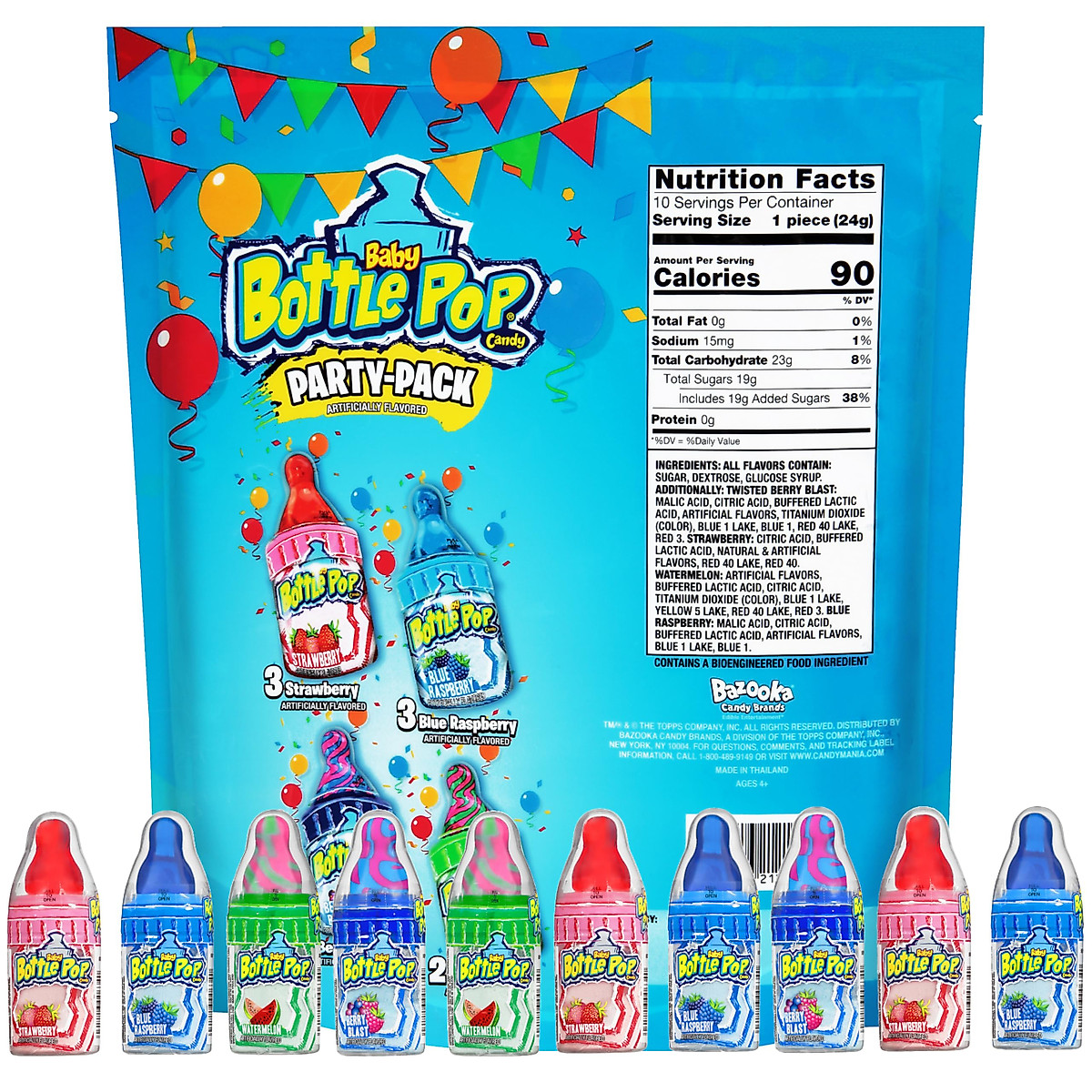 Baby Bottle Pop Valentine’s Day Bulk Variety Party Pack - 10 Count Individually Wrapped Lollipops W/ Powdered Sugar Dip In Assorted Fruity Flavors - Fun Valentine’s Hard Candy Gift For Valentine’s Day