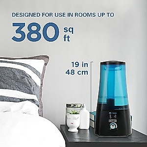 PureGuardian 2-Gallon Ultrasonic Warm and Cool Mist Humidifier with UV-C, Aromatherapy Tray, 100 Hours. Run Time, Covers 380 Sq. Ft., Quiet, Filter Free, Blue/Black, H5450BCA
