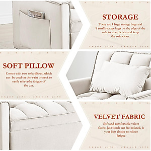 ROCKINGRUN 3 in 1 Sleeper Sofa Bed Chair with Adjustable Backrest, Side Storage Pocket and Throw Pillow, Velvet Convertible Single Pull Out Sleeper Sofa Couch Bed for Living Room Bedroom (Beige)