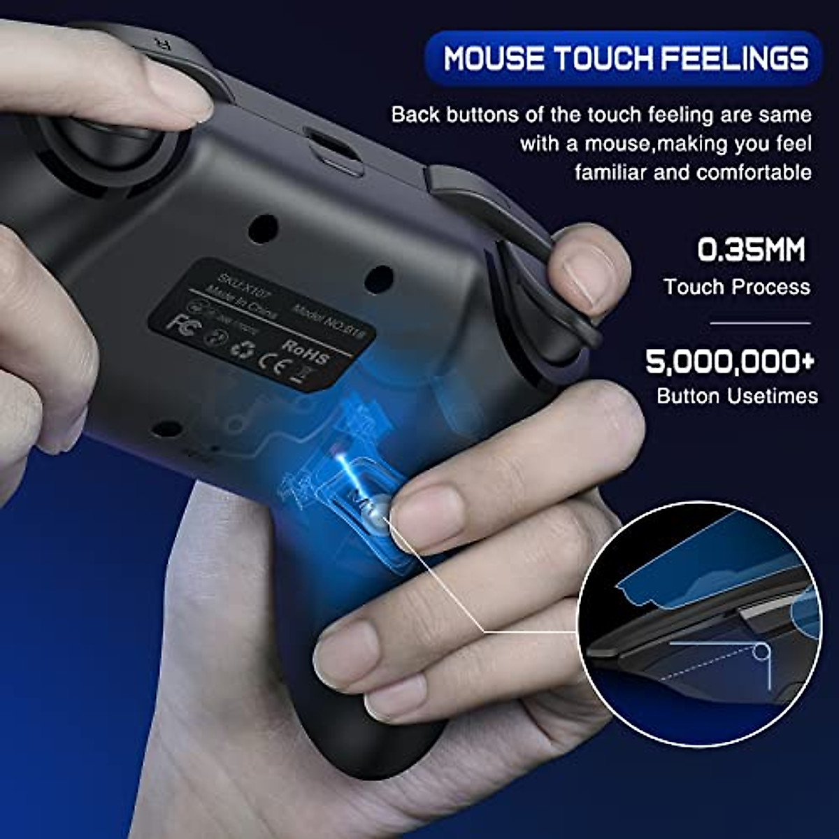 Wireless Switch Controller for Nintendo Switch/Lite/OLED Controller, Switch Controller with a Mouse Touch Feeling on Back Buttons, Extra Switch Pro Controller with Wake-up,Programmable, Turbo Function