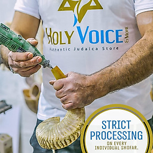 Handcrafted Kosher Ram Shofar from Israel – 14"-16" Musical Horn with Shofar Bag – Decorative, Functional Jewish Gifts for Women & Men by Holy Voice, Half Polished