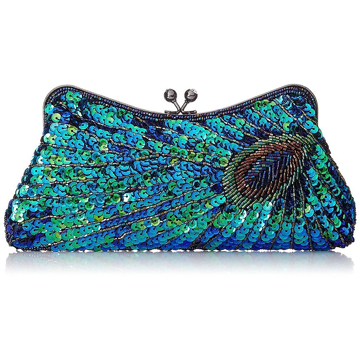 Baglamor Women's Kiss Lock Clutch Sequin Purse Peacock Clutch Bag (Blue)