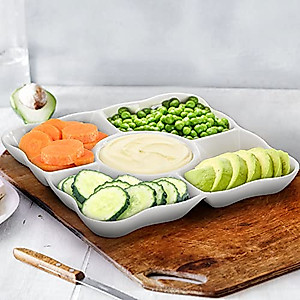 Okllen 3 Pack Porcelain Divided Serving Tray, White Appetizer Tray Platter for Chips and Dip, 5 Compartments Decorative Fruit Veggie Tray Candy Snacks Dishes, Square, 9.5" L x 9.5" W x 1" H