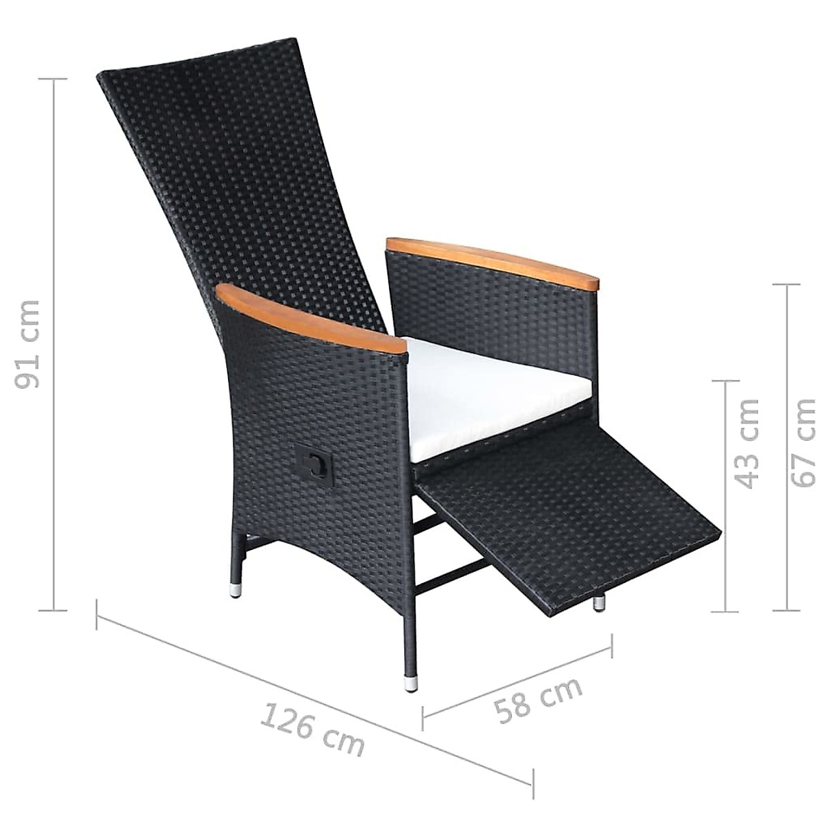 UTSRABFA Conversation Furniture Set Patio Dining Chair Outdoor Club Chair Reclining Patio Chairs 2 pcs with Cushions Poly Rattan Blackfor Garden,Backyard, Lawn, Porch, Poolside