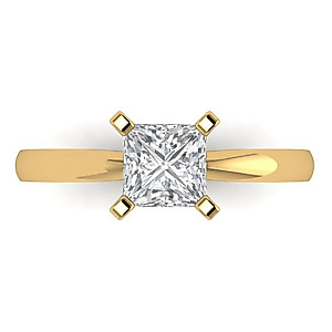 Clara Pucci 0.95ct Princess Cut Solitaire Stunning Genuine Lab Created White Sapphire Classic Statement Ring 14k Yellow Gold Size 5.25