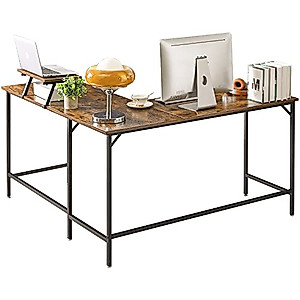 IBUYKE Industrial 53-Inch L-Shaped Computer Desk with Monitor Stand, Large Modern Corner Desk, Study Writing Workstation for Home Office, Space-Saving Gaming Table, Easy Assembly UTMJ052H