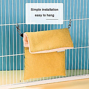 La La Pet® Small Pet Hanging Bed Sleep Pouch with Heated Warm Compartment Pet Hammocks Bed for Hamster Rat Sugar Glider Squirrel Ferret Warm Nest Bed Hideout Cave Pet Cage Accessories (Blue, M)