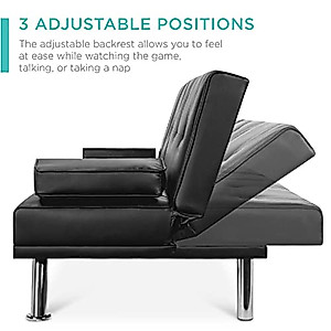 Sofas Leather Upholstered Convertible Sofa Bed Futon W/ 2 Cupholders Comfortable Simple Assembly (Color : A)