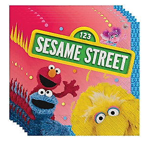 Sesame Street Birthday Party Supplies Bundle Pack includes 32 Napkins and 1 Dinosaur Sticker Sheet