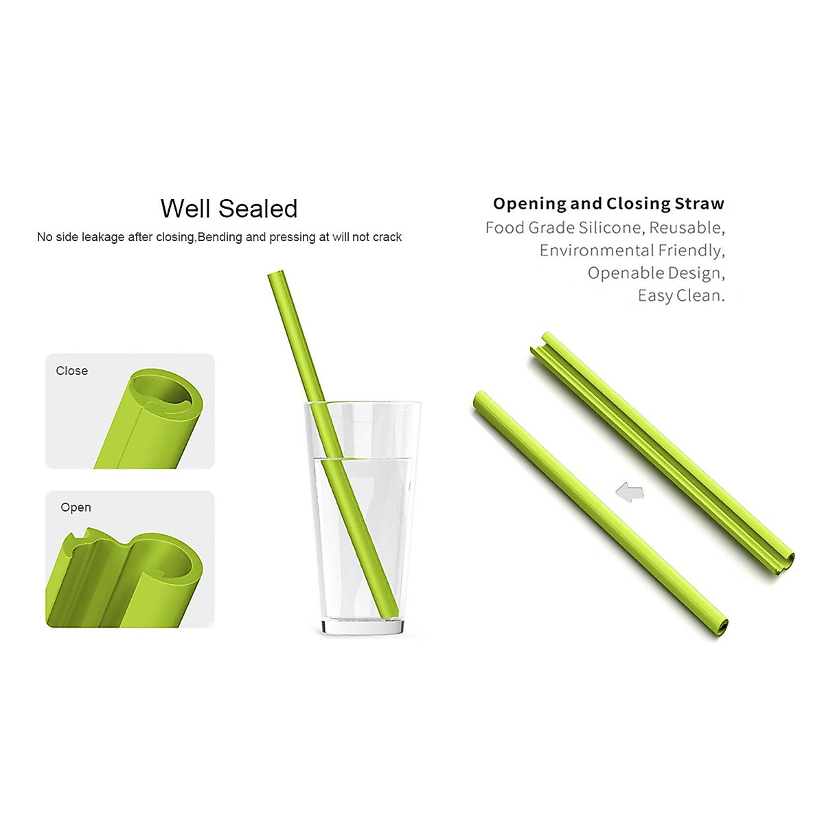 Reusable Silicone Drinking Straws Openable & Washable Silicone Straws Easy to Clean,Straight Smoothie Straws Reusable BPA Free Food Grade Eco-Friendly Straw Cold and Hot Compatible 4 Pcs