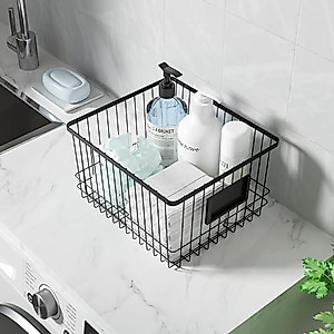 Oceanstar Metal Wire Organizer Bin Basket with Card Holder, Set of 3, Black, WBH1903