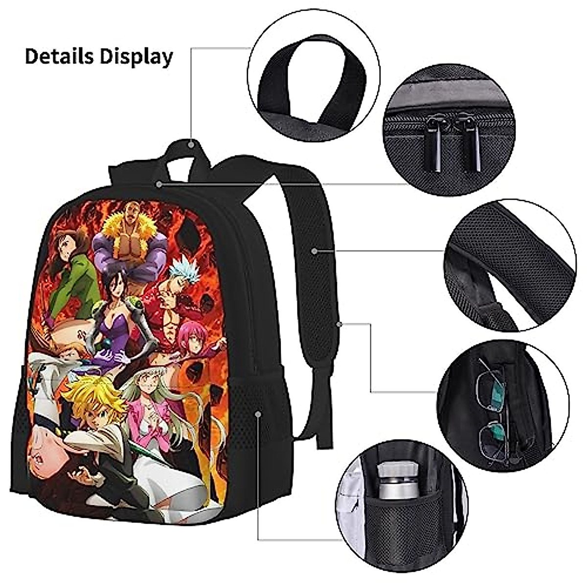 ORPJXIO Backpack 3 Piece Set The Seven Anime Deadly Sins Laptop Backpack Pencil Case Lunch Bag Combination For Travel Work Camping