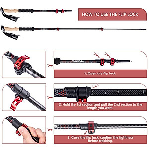 Naturehike Ultralight Trekking Poles, 100% 3K Carbon Fiber, Collapsible Hiking Poles, Telescopic Adjustable Walking Sticks for Backpacking Camping, Quick Locking, Carry Bag and Accessories Included