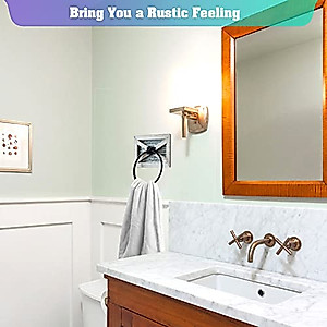 Farmhouse Bathroom Rustic Towel Ring with Galvanized Metal& Black Metal - Rustic Weathered White Wood Wall Mount Hand Towel Holder for Country Bathroom Decor