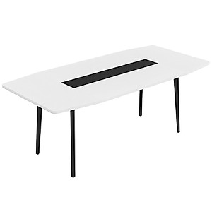 Tribesigns 6FT Conference Table, 70.86L x 35.43W x 29.52H Inches Boat Shaped Meeting Table, Modern Seminar Table for Office Meeting Conference Room (6ft, White & Black)