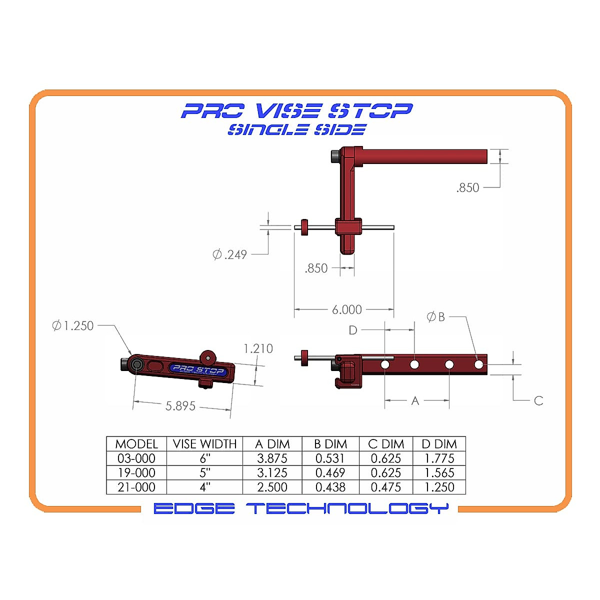 Edge Technology Pro Vise Stop Single Side 6"