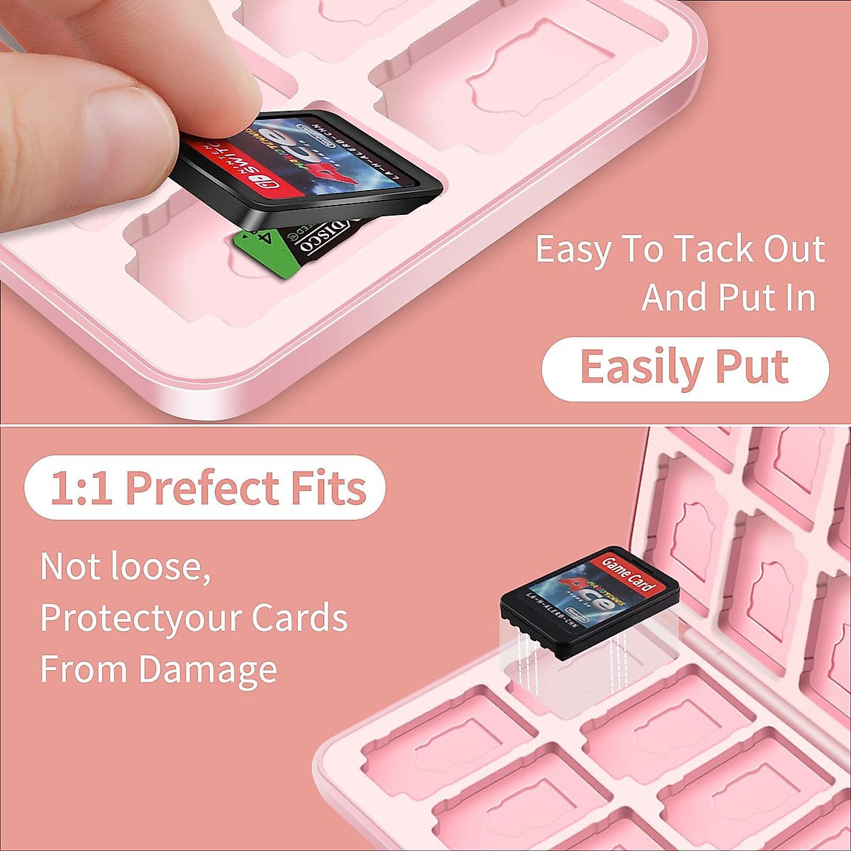 OLDZHU Cute Switch Case Holder Compatible with Nintendo Switch&Switch OLED, Pink Storage for 24 Game Cartridges and 24 Micro SD Cards