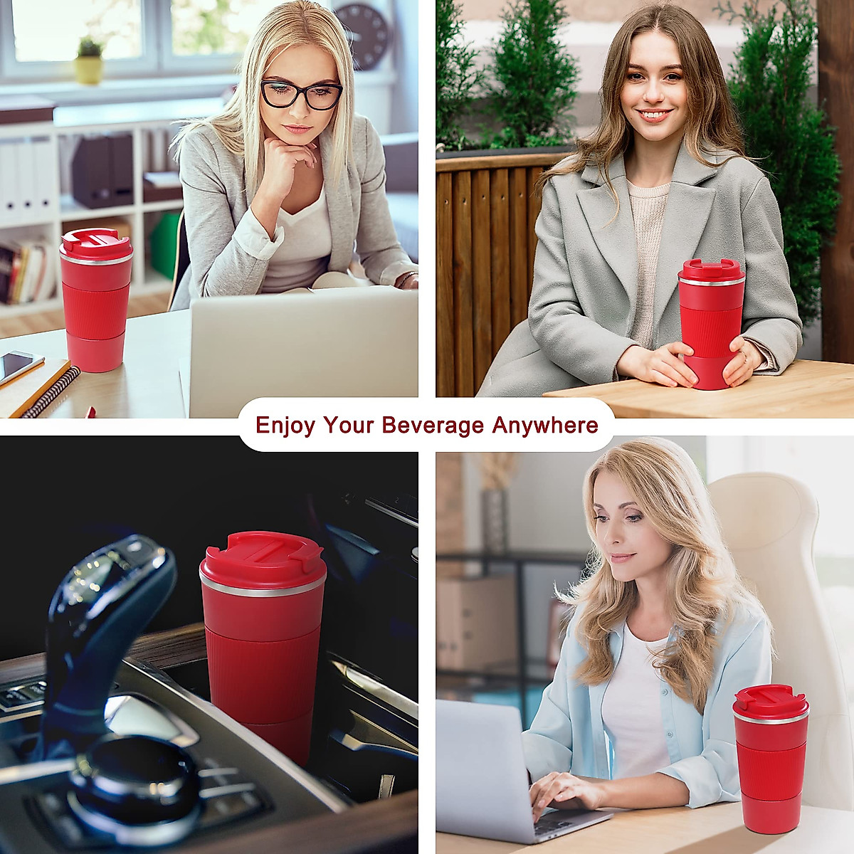 Coffee Travel Mug,14OZ Double Walled Insulated Vacuum Coffee Tumbler With Leakproof Flip Insulated Coffee Mug, For Hot And Cold Water Coffee And Tea In Travel Car Office School Camping (Red, 14OZ)