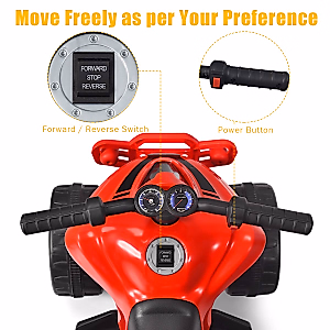 Costzon Kids ATV, 6V Battery Powered Electric Vehicle, 2 Speeds, Forward/Reverse Switch, Rear Wheeler Motorized Mini Toy Car, Ride on Car 4 Wheeler Quad for Boys & Girls Gift, Ride on ATV (Red)