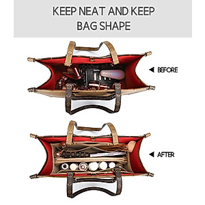 LEXSION Felt Purse Organizer Insert,Handbag Organizer with Detachalbe Zipper Pocket for ONTHEGO GM,3 Size 8034 Beige Large