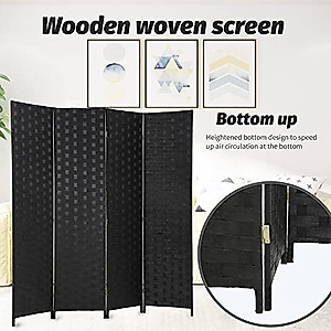 Room Divider 6FT 4 Panels Wall Divider Privacy Screen Wood Mesh Hand-Woven Design Room Screen Divider Indoor Folding Portable Partition Screen (Black)