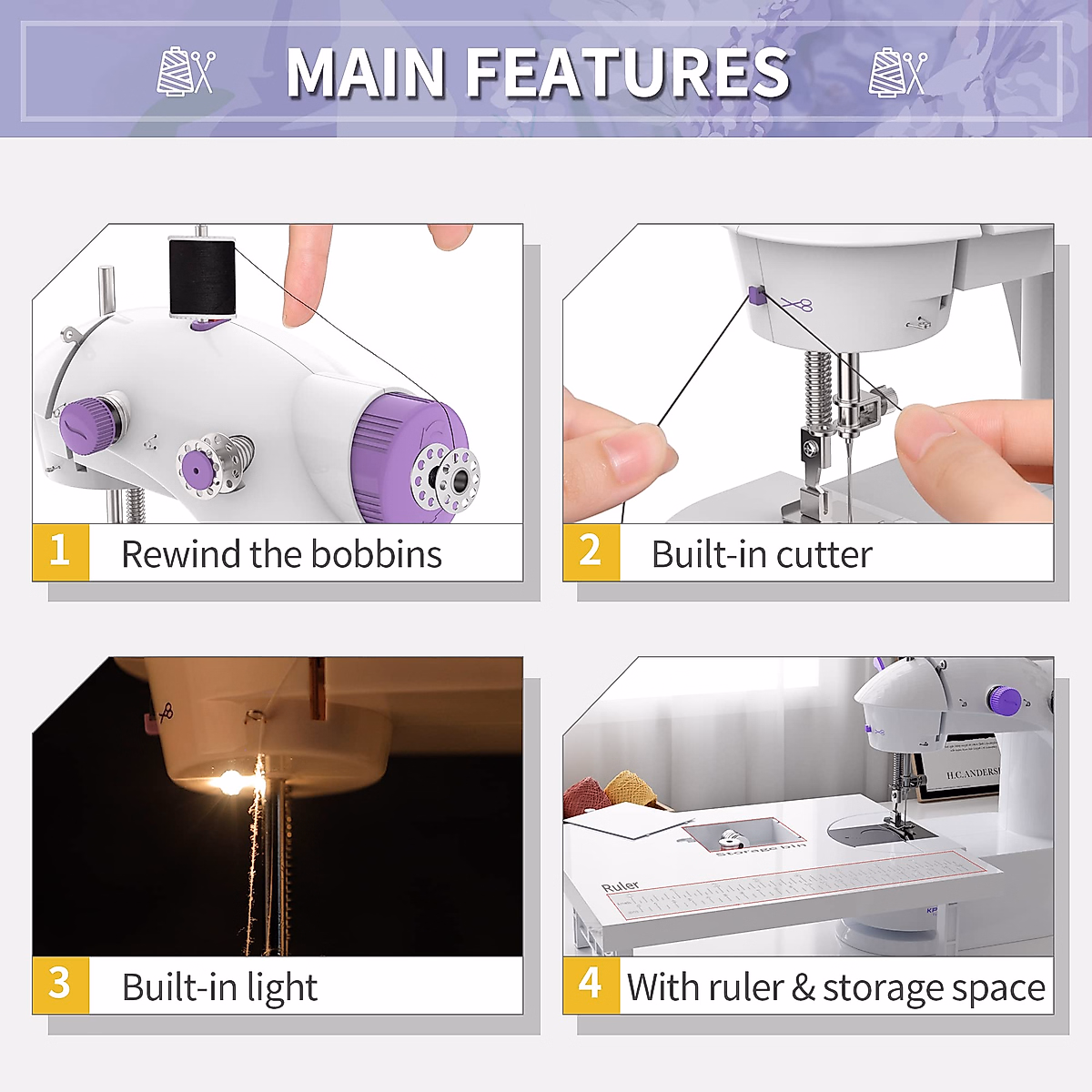 Mini Sewing Machine with 42PCS Sewing Kit, Foot Pedal, Adapter (Purple)