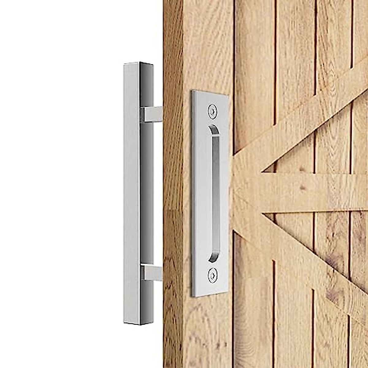 ROOMTEC 10" Barn Door Handles, Sliding barn Door Pull Handle, No Gap Flat Plate Design- Heavy Duty- Square- Easy to Install