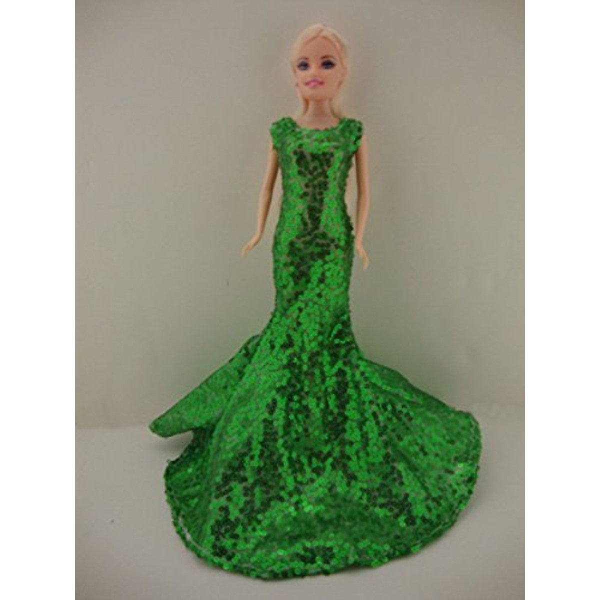 Awe Inspiring Green Sequined Mermaid Gown Made to Fit Barbie Doll