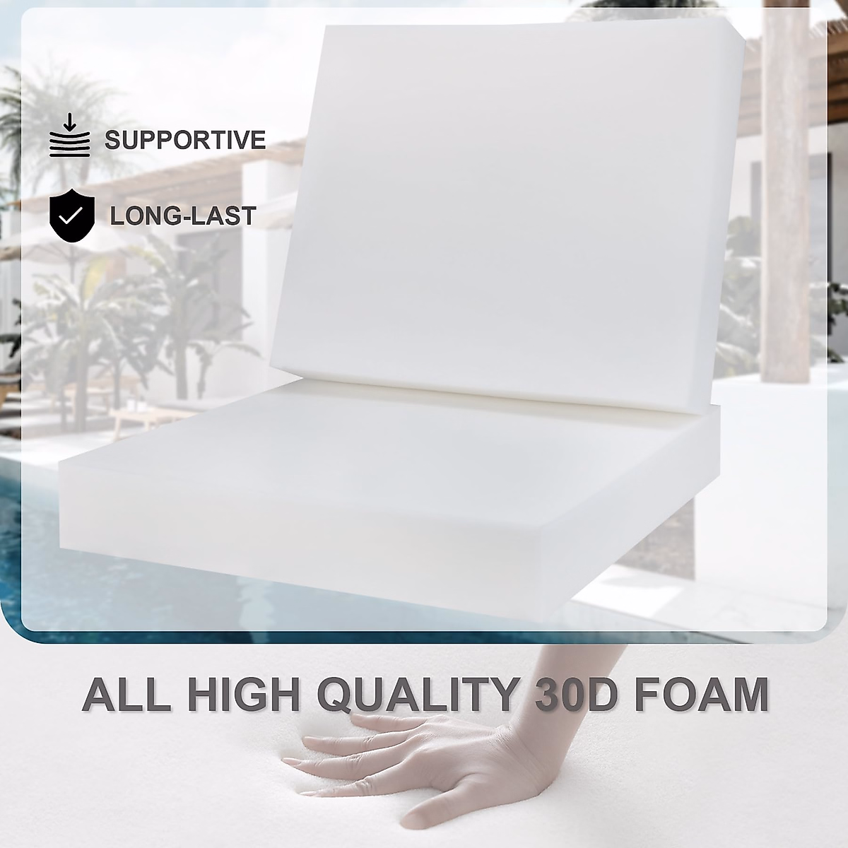 Favoyard Deep Seat Patio Cushion Set 19 x 19 Inch Waterproof Outdoor Chair Cushions for Patio Furniture with Fade Resistant and Removable Cover with Handle & Adjustable Straps for Patio, Yard, Garden