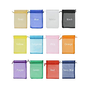 EQINI 100 Pcs Mixed Colors - Chosen by Random Sheer Drawstring Organza Bags Pouches Wedding Party Favor Gift Bags Gift Bags Candy Bags