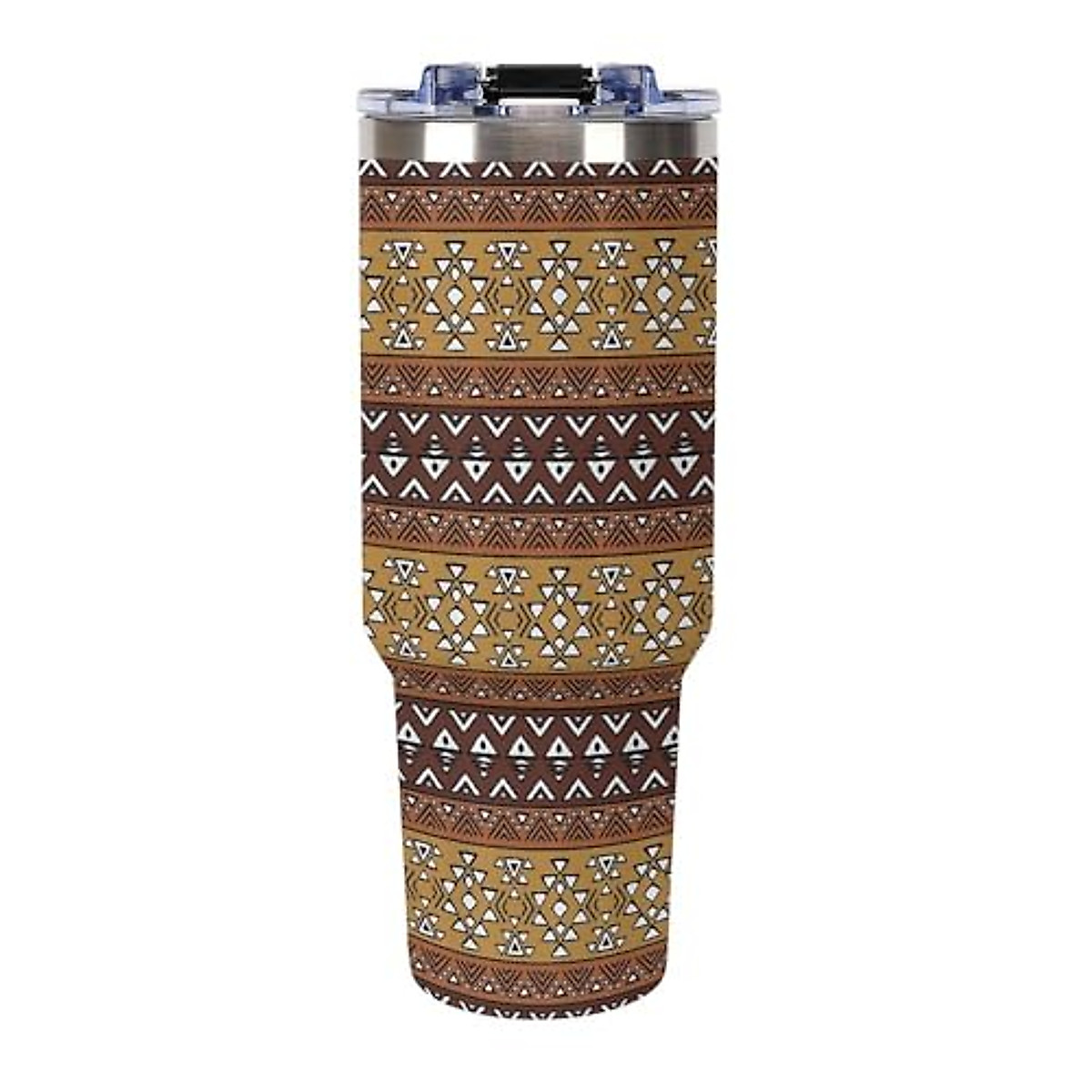 Maya Horizontal Geometric Pattern 40oz Water Bottle Double Wall Insulated Tumbler with Handle Leakproof Travel Mug Black-style