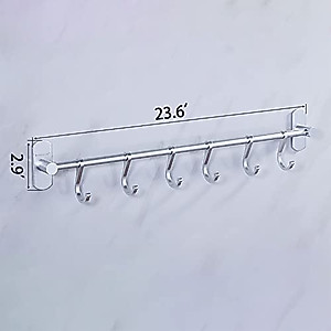 Kitchen Rail with 6 Sliding Hooks, Wall Mount Kitchen Utensil Rack, Pan and Pot Hangers Organization and Storage Holder Set, Aluminum (Silver)