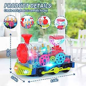 Light Up Transparent Train Toys,Interactive Autism Sensory Toys with Colorful Moving Gears, Music,and LED Effects,Fun Educational Toy for Boys Girls