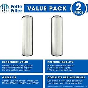 Fette Filter - TPP440F True HEPA H13 Replacement Filter Compatible with Therapure Envion Air Purifier Models TPP440 TPP540 TPP640 TPP640S - Package Contains 2 Replacement Filters.