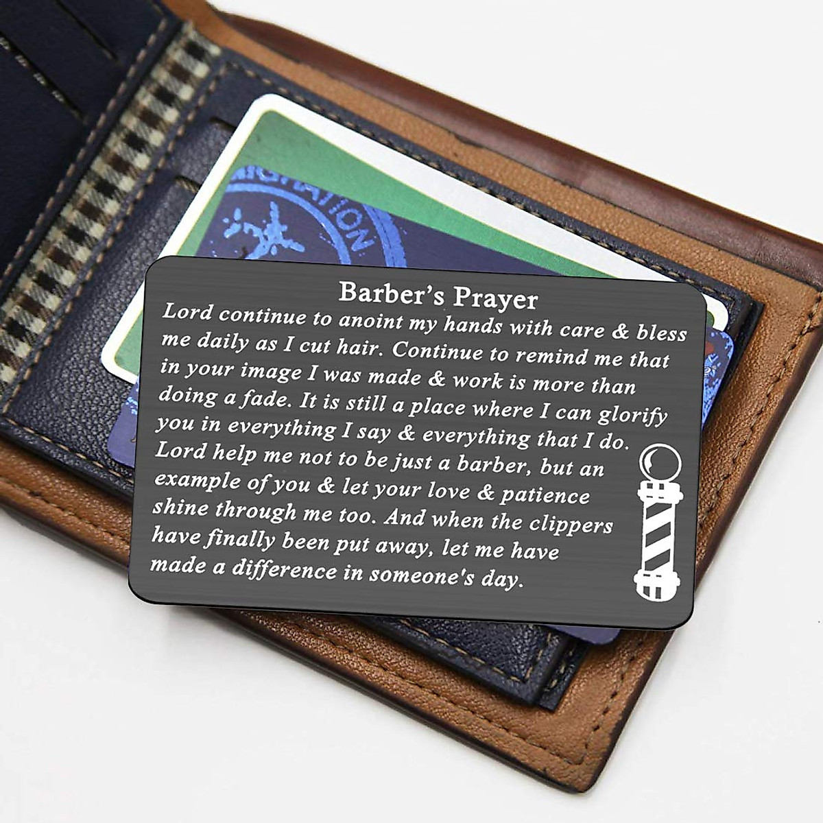 Gzrlyf Barber's Prayer Wallet Card Metal Wallet Insert Inspirational Gifts for Hairdresser Hairstylist (Black)