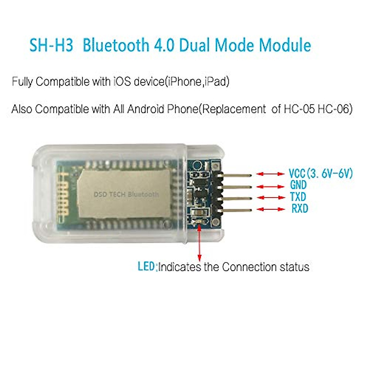 DSD TECH SH-H3 Bluetooth Dual Mode Module for Arduino Compatible with iPhone and Android Phone Replacement of HC-05 HC-06